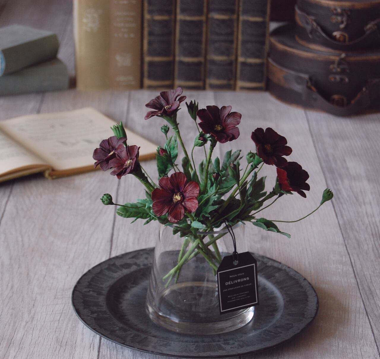 粘土のお花 チョコレートコスモス・・・ 高さ約26センチ T700 | oldfantasy