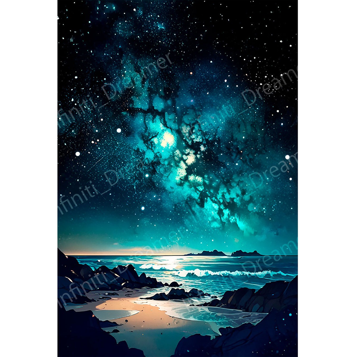 天の川 銀河 宇宙と夜の海のイラスト アート (デジタルコンテンツ ダウンロード販売） | Mama's Hands