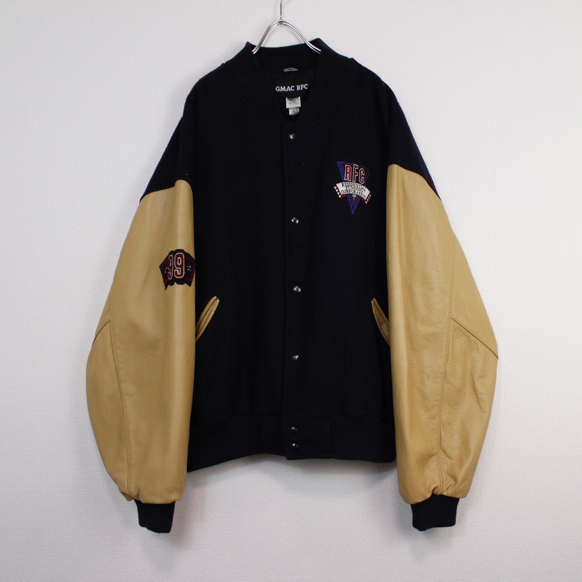 【act2】"GMAC RFC" Navy&Beige × Leather Vintage Loose Stadium Jacket ...