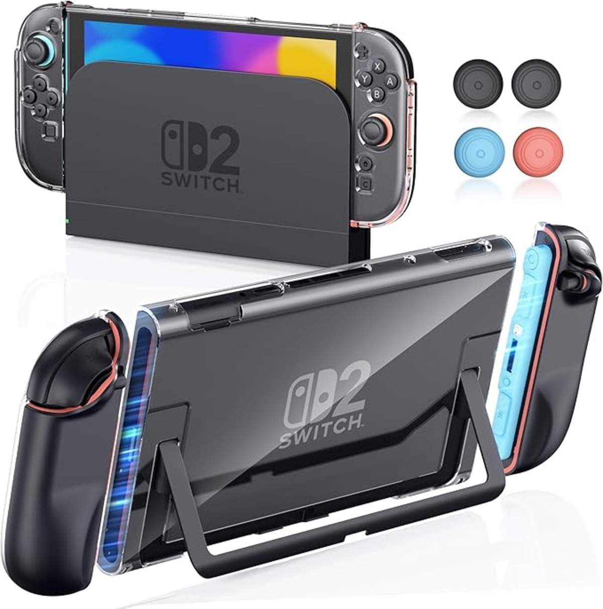 Switch 2 カバー Switch 2 モデル 分体式設計 着脱簡単 ドック対応 全面保護 PC材質 Joy-Con用 ソフトTPU製グリップカバー 薄型 軽量 透明 超耐衝撃 指紋・傷 ...
