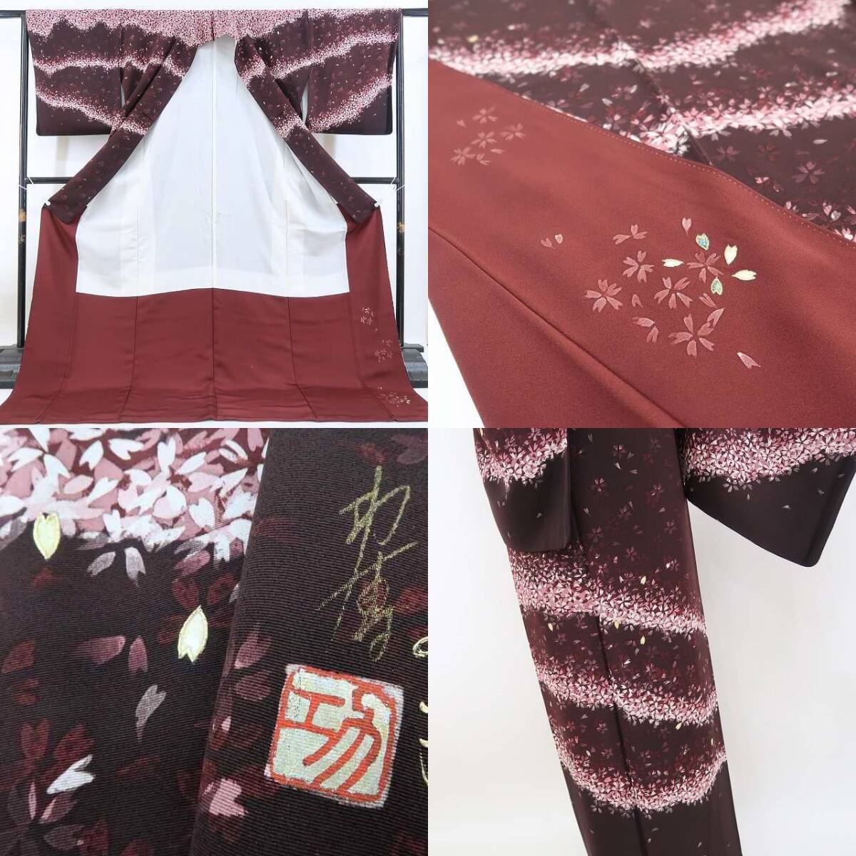 美品 不破功博 落款 螺鈿 桜 着物 正絹 トールサイズ“花びらと 美品 不破功博 落款 螺鈿 桜 着物 正絹 トールサイズ“花びらと