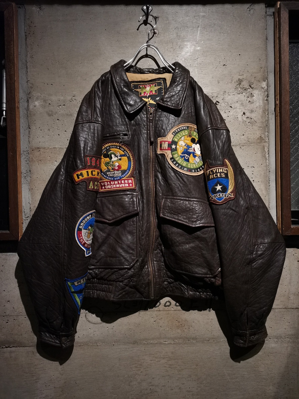 【Caka】"OLD Disney" Special Patch Design Vintage Loose Leather Jacket ...