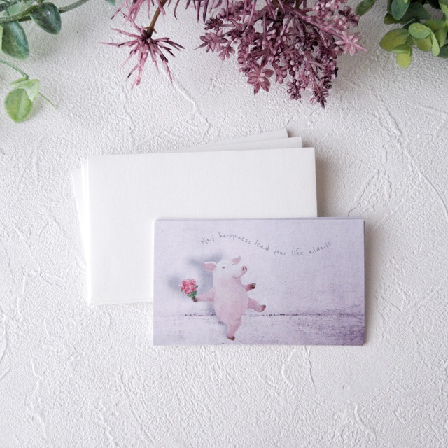 メッセージカード封筒セット（花束とこぶた） | hiish - イッシュ