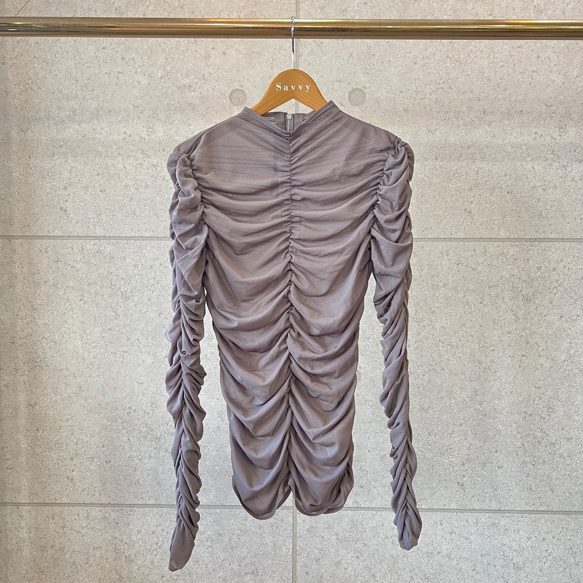 JOHNLAWRENCESULLIVAN – SEE-THROUGH GATHERED HIGH NECK TOP (BEIGE ...