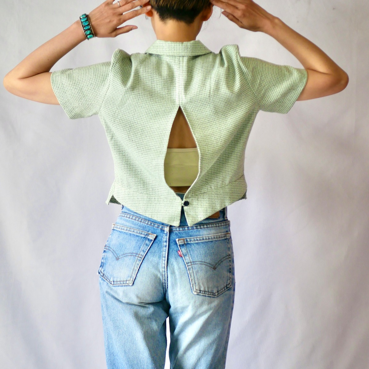 90s back slit green check shirt 90年代 バックスリット入りグリーンチェック半袖シャツ | &Dorothy ...