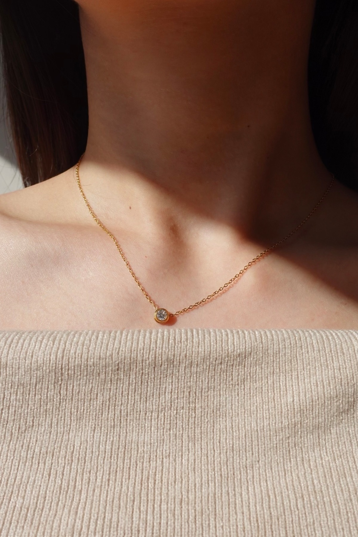[24KGP] one stone necklace | 金属アレルギー対応のアクセサリー crea.jewelry