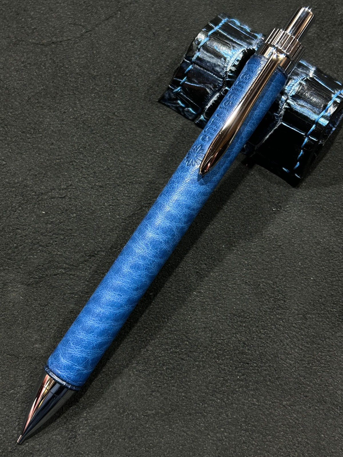 革巻きペン カントリー コバルト KATO202 シルバー r619 | chry leather(クライレザー）