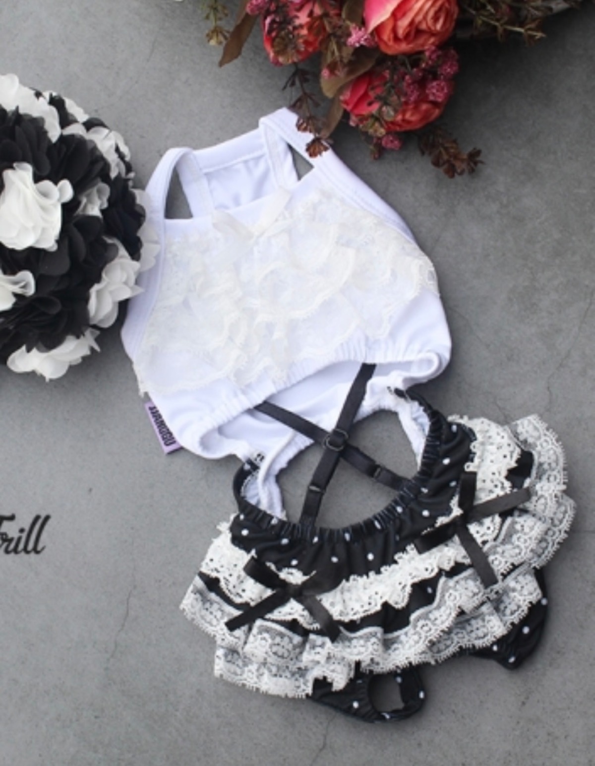 【HAPPY JJANGGU】BLACK DOT FRILL BIKINI | NALU_dog closet