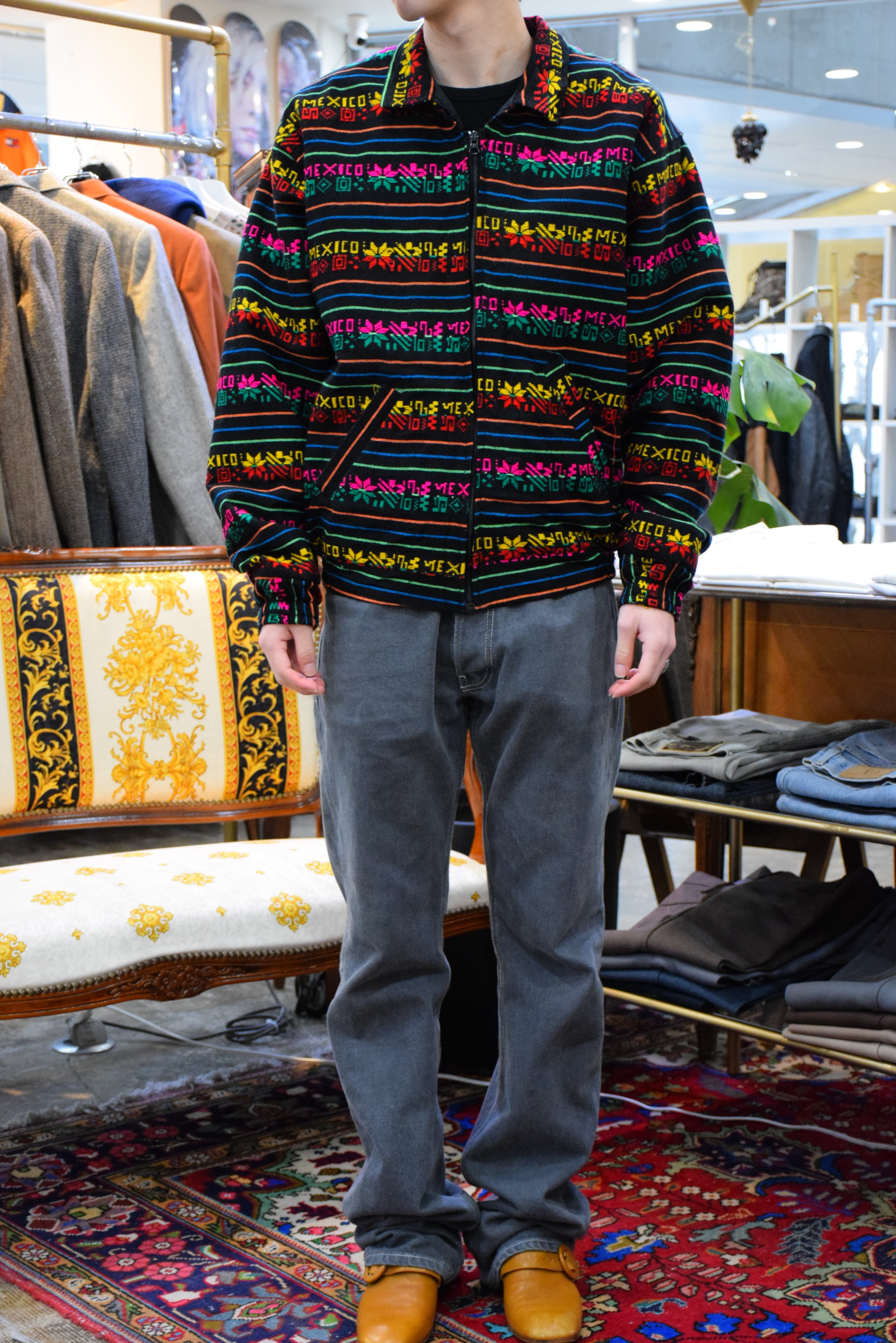 メキシコジャケット ボーダー メンズ ブラック MEXICO メキシコ ブルゾン 古着 ヴィンテージ fc-2885 【25AWJK ...