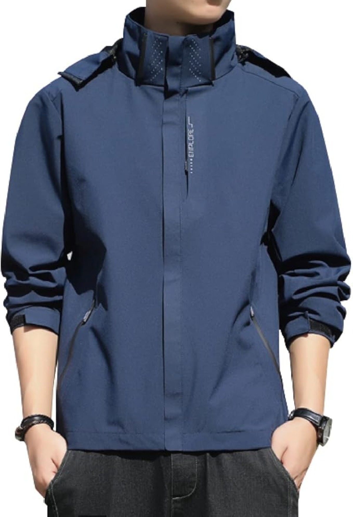 [three Joy] 【男女 アウトドアジャケット】マウンテンパーカー ウィンドブレーカー ファスナー 裏メッシュ 着脱フード 男女サイズ M〜2XL c | hero01