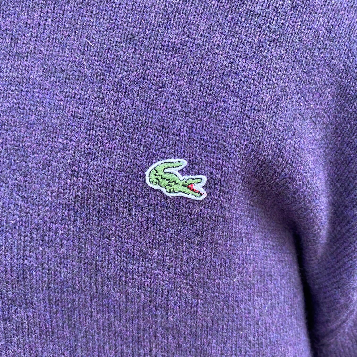 DEVANLAY社製 LACOSTE ラコステ ウールニットセーター メンズL相当 古着 紫 パープル クルーネック【ニットセーター ...