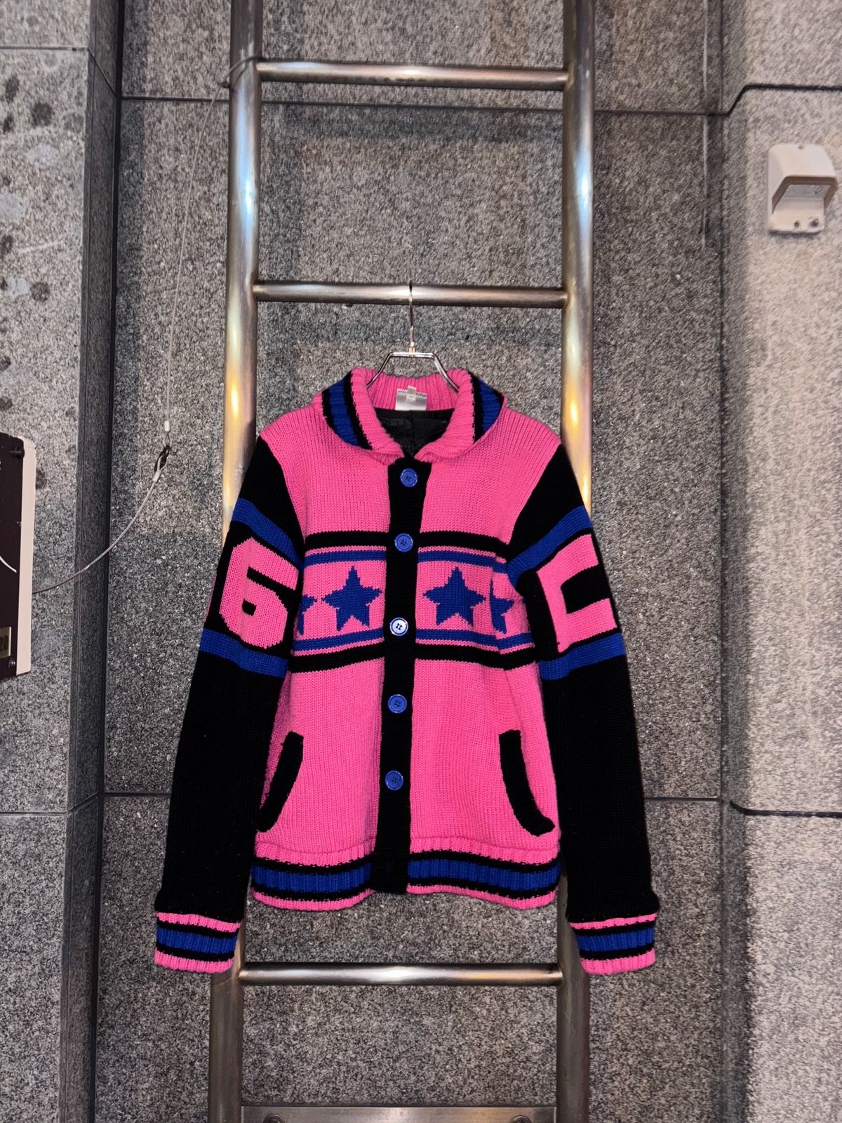 00s COCOLULU star shocking design y2k knit jacket/ココルル ショッキング 星 デザイン カウ ...