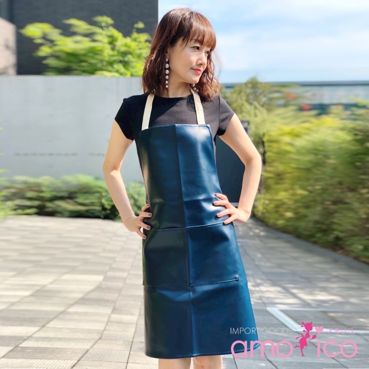 【amorico】PVC ネイビー無地 エプロン（ユニセックス） | おしゃれなエプロン通販のamorico（アモリコ）☆インポートエプロン専門店