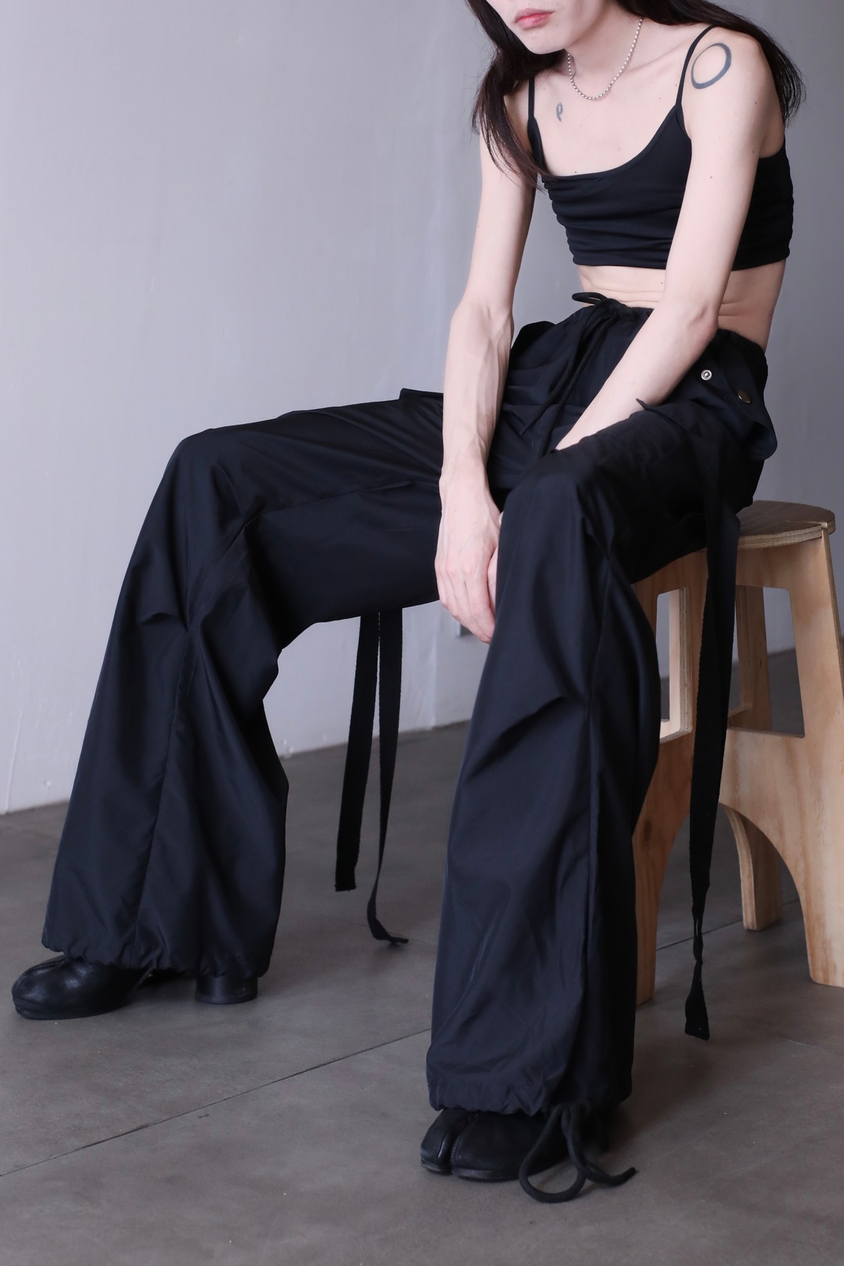 nylon tech drawstrings design wide straight parachute pants | oo vintage