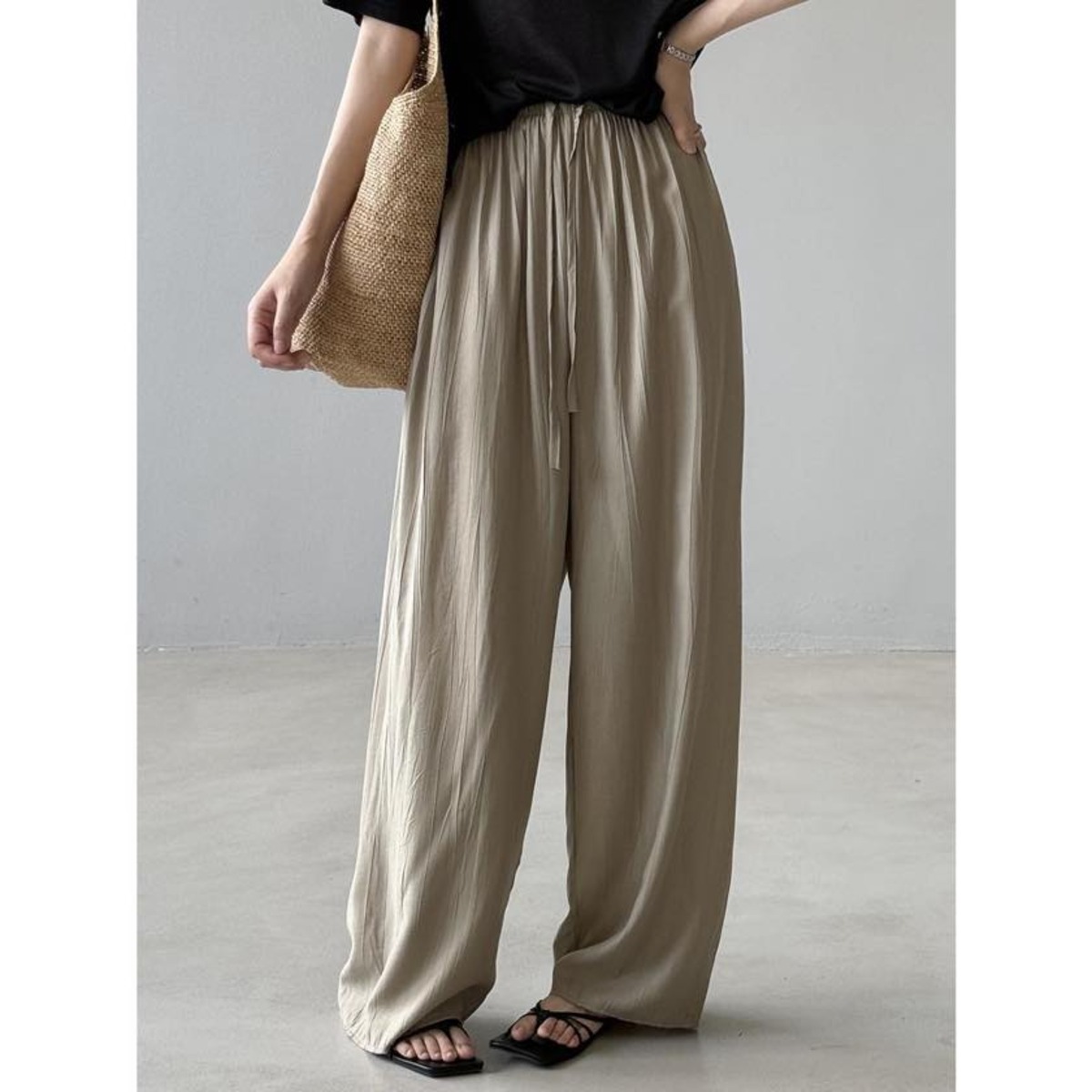 waist drawstring drape pants | colorer