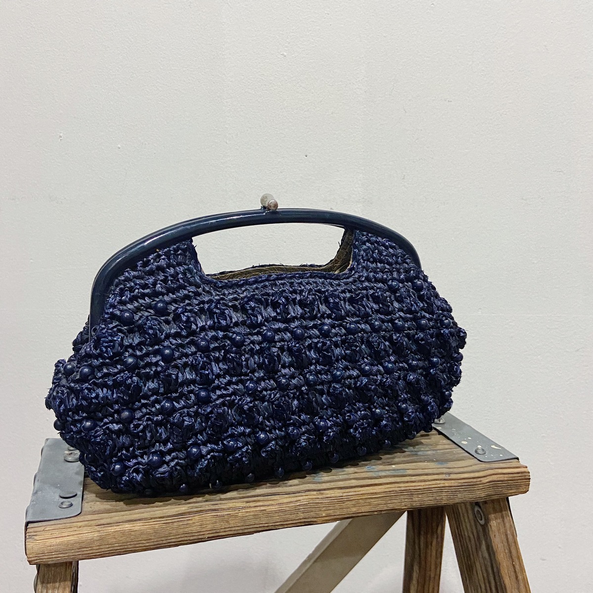 60s navy straw bag | LEMON