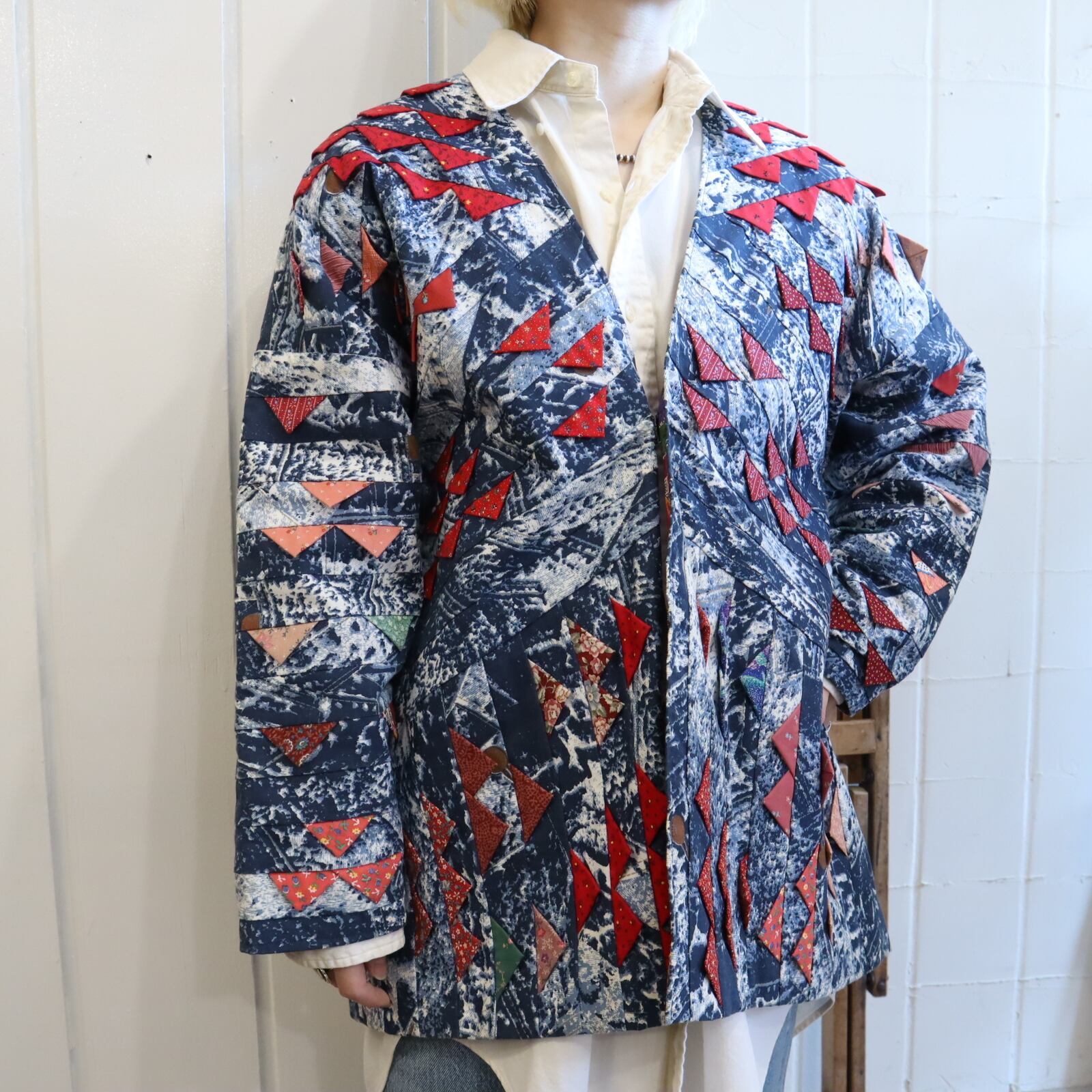 blue×red triangle patch reversible jacket [l-2556] | Fizzvintage