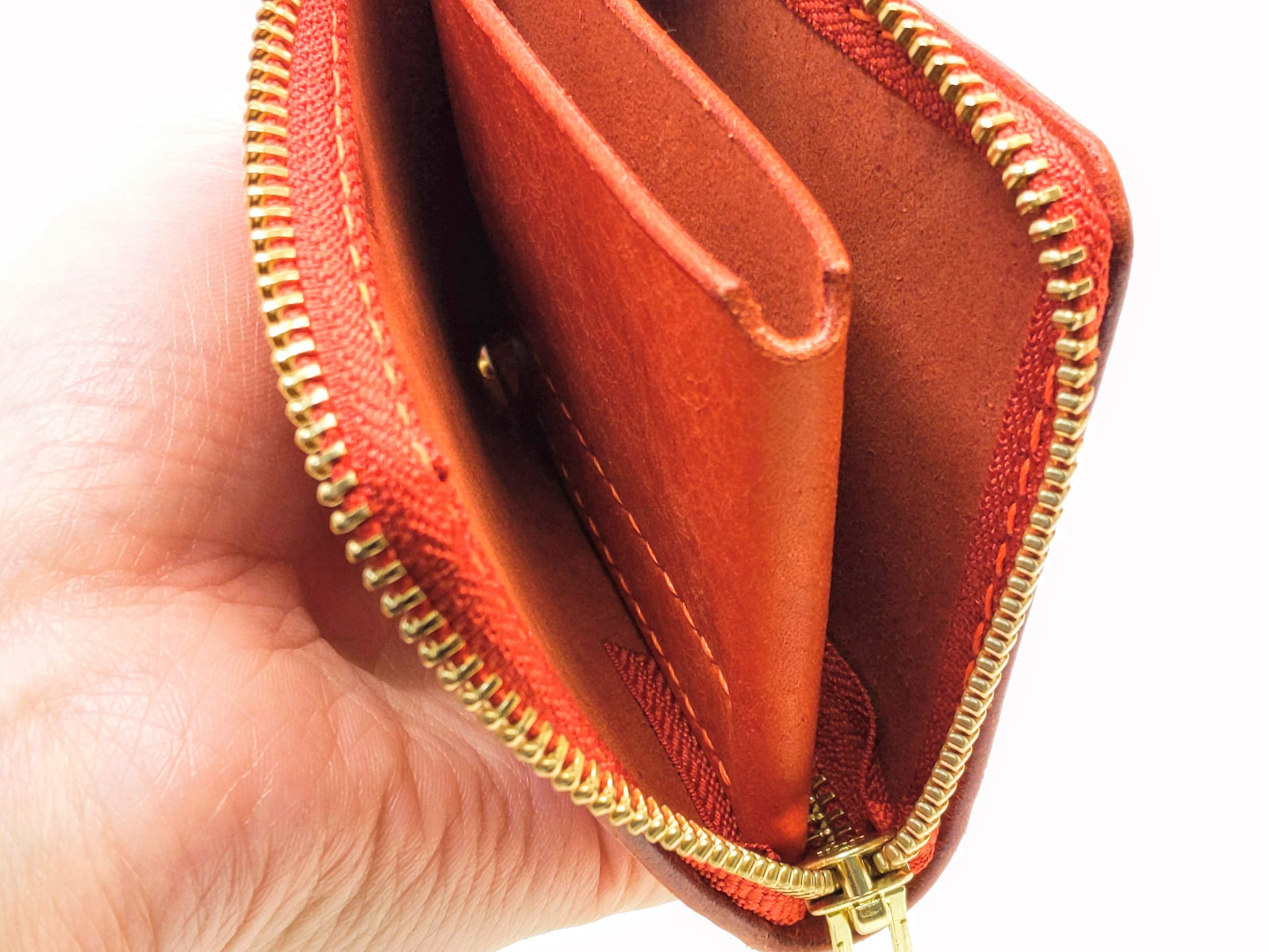 厚い革1枚のL字ファスナー財布【MARGOT/マルゴー オレンジ×オレンジカラー】イタリアンレザー | LEEcraft | オレンジな革小物作家