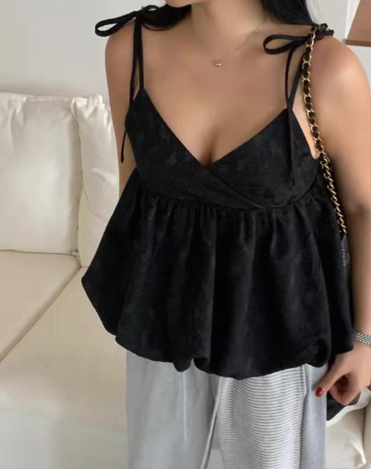 Jacquard cami Balloon tops black | museby