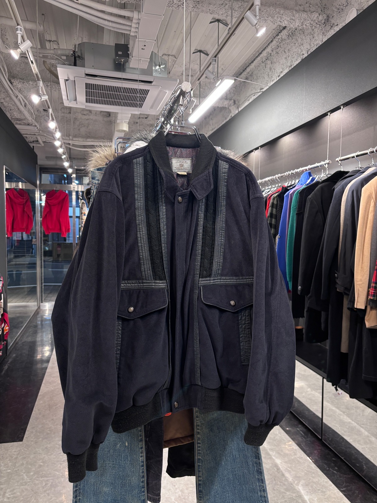 vintage velvet fakeleather switching box styles jacket L | hommage