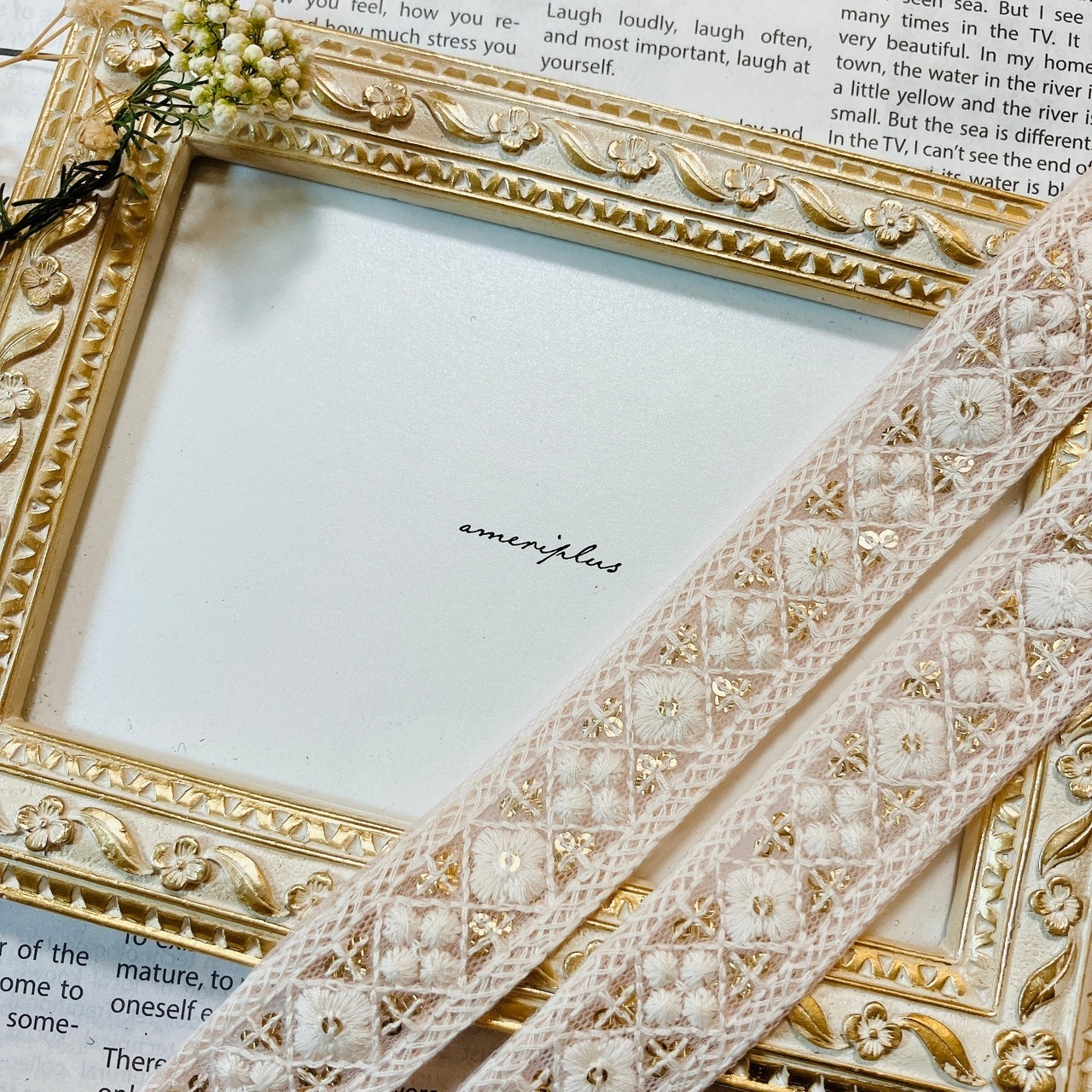 エトワールフローラルレース [ピンクシェル]インド刺繍リボン A_0483 | #202 ameri plus