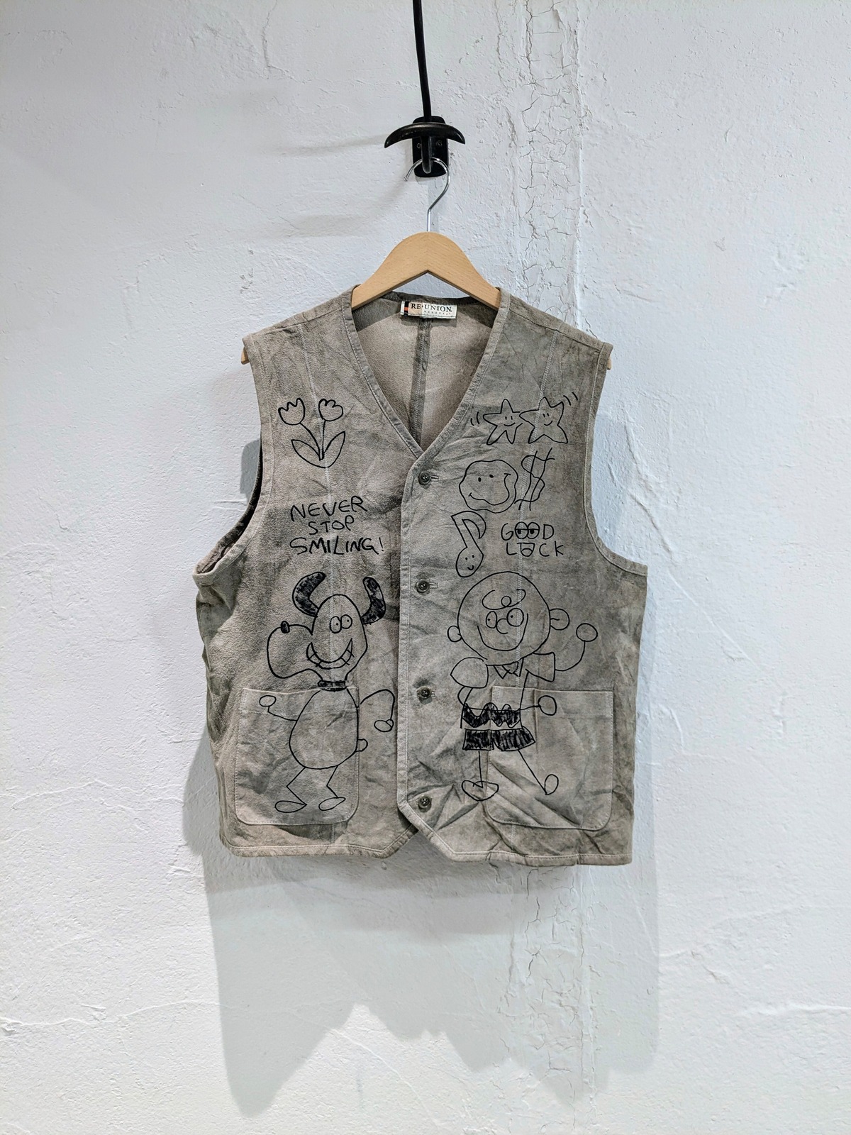 Hand Drawing Suede Leather Vest | tokiclothing