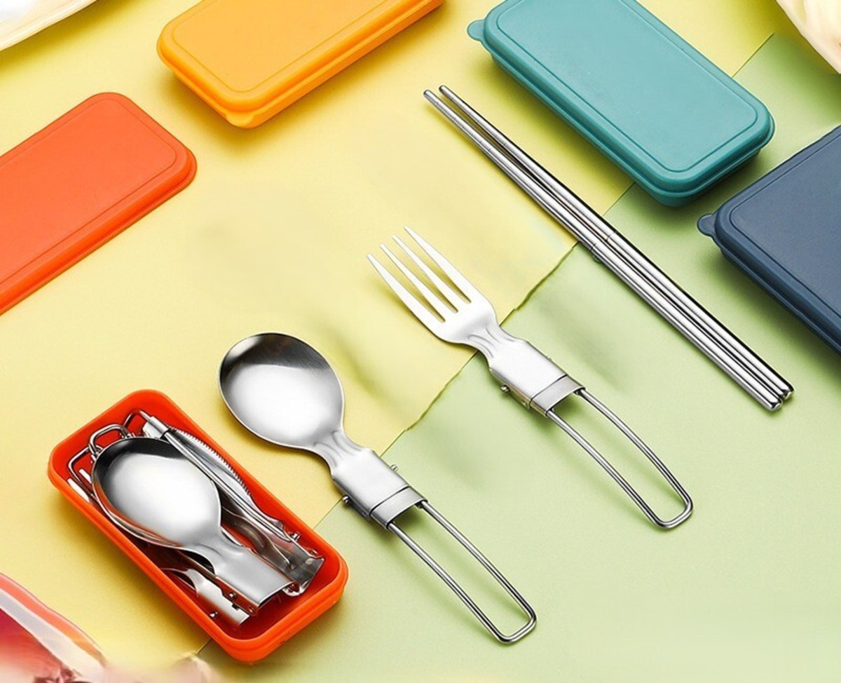 カトラリーセット 箸 サラダスプーン フォーク 3点セット 収納ケース付 ステンレス 折りたたみ 携帯 便利 お弁当 アウトドア | kitchengoods