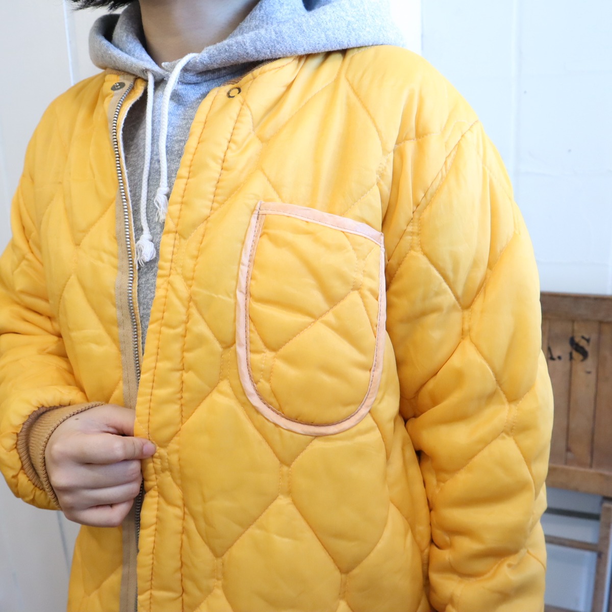 60s yellow plain quilting jacket [l-4304] | Fizzvintage