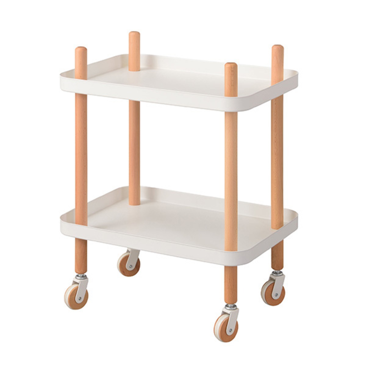 商品名：キャスター ワゴン2段 【 2D マルチワゴン キッチンワゴン サイドテーブル ナイトテーブル ベッドサイド キャスター トレー SPW 木製 天然木 北欧 ナチュラル シンプル ...