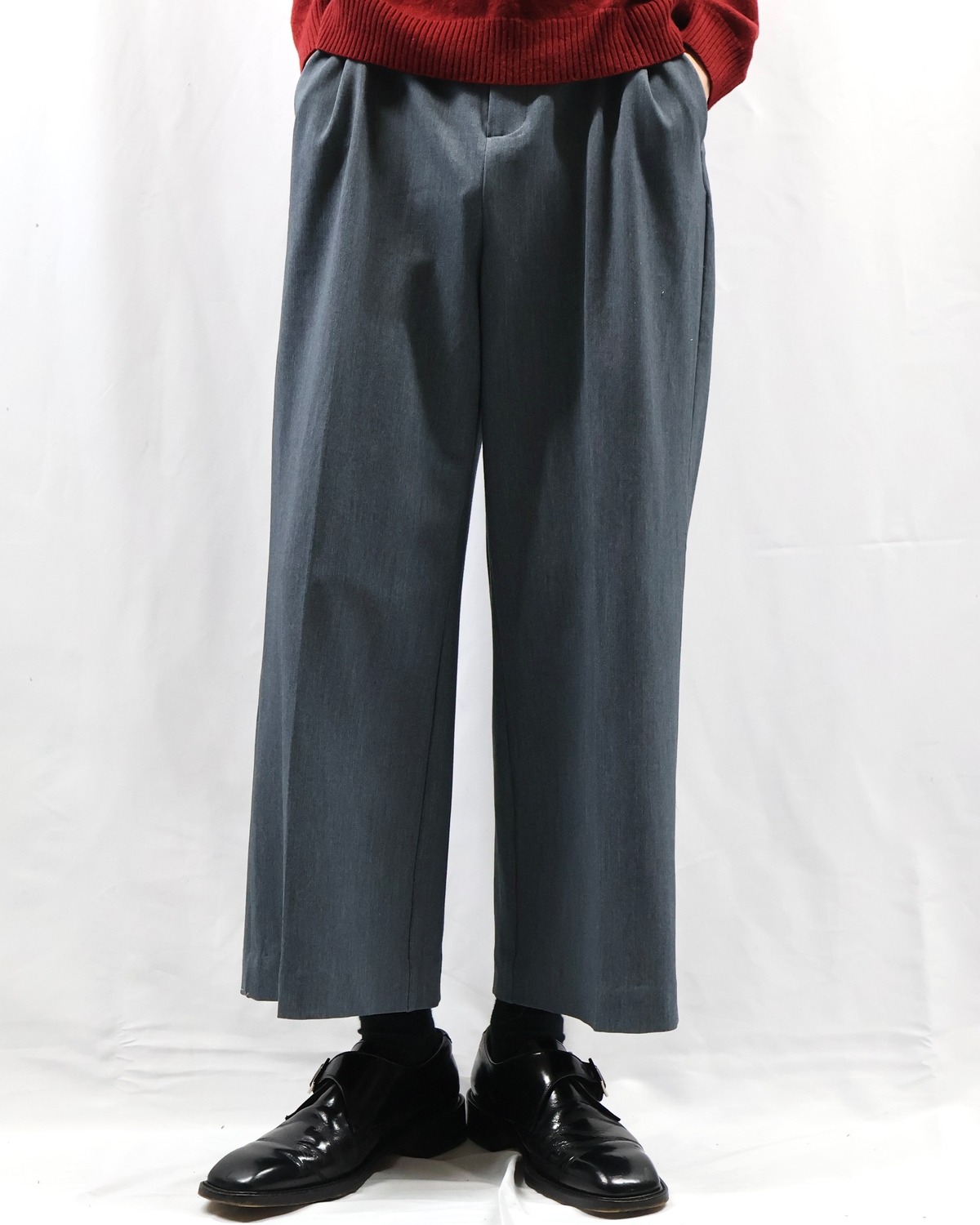 cropped length wide straight slacks | blendmarket