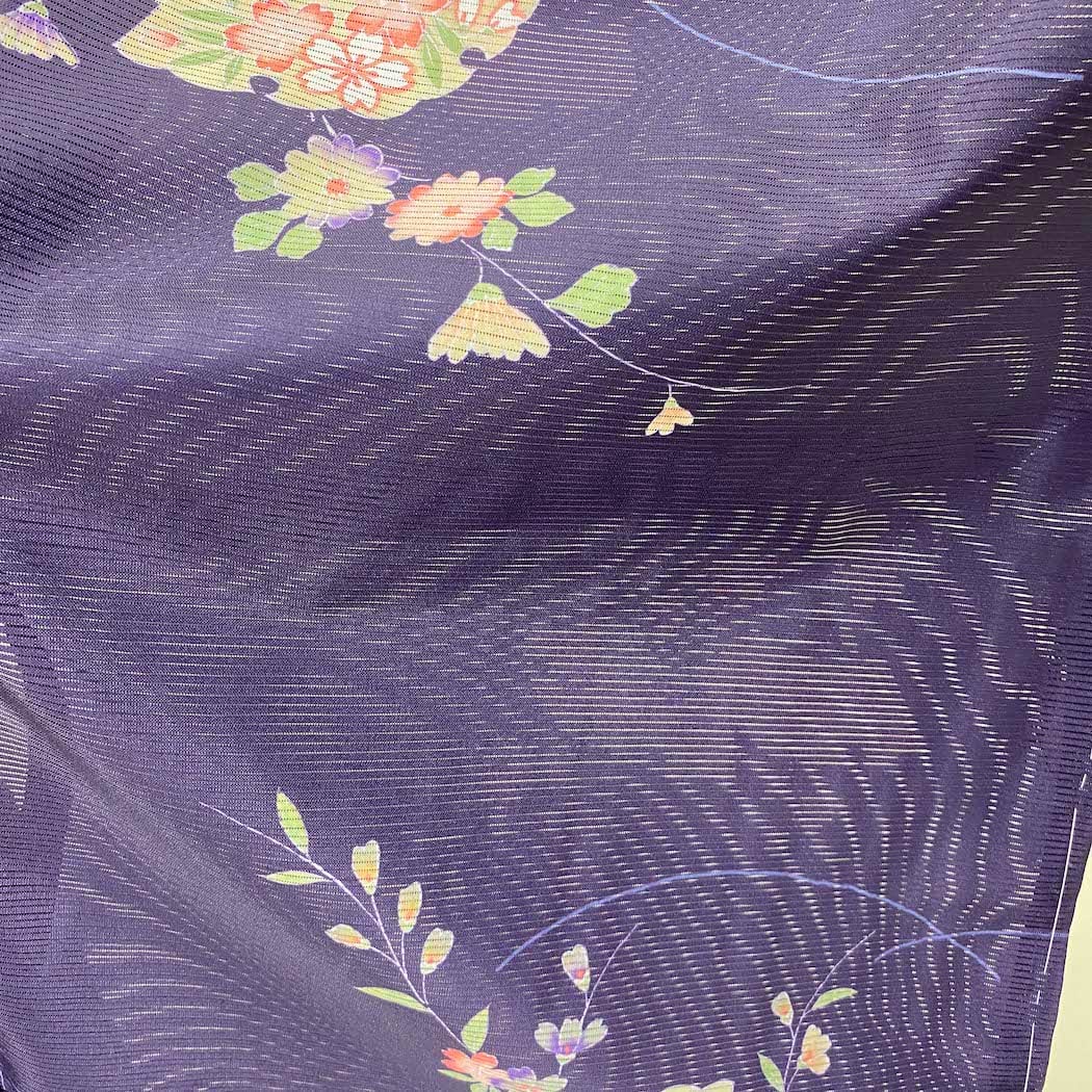新品 小紋 絽 夏用 夏物 紫 花柄 お洒落着 普段着 ポリエステル 新品 小紋 絽 夏用 夏物 紫 花柄 お洒落着 普段着 ポリエステル