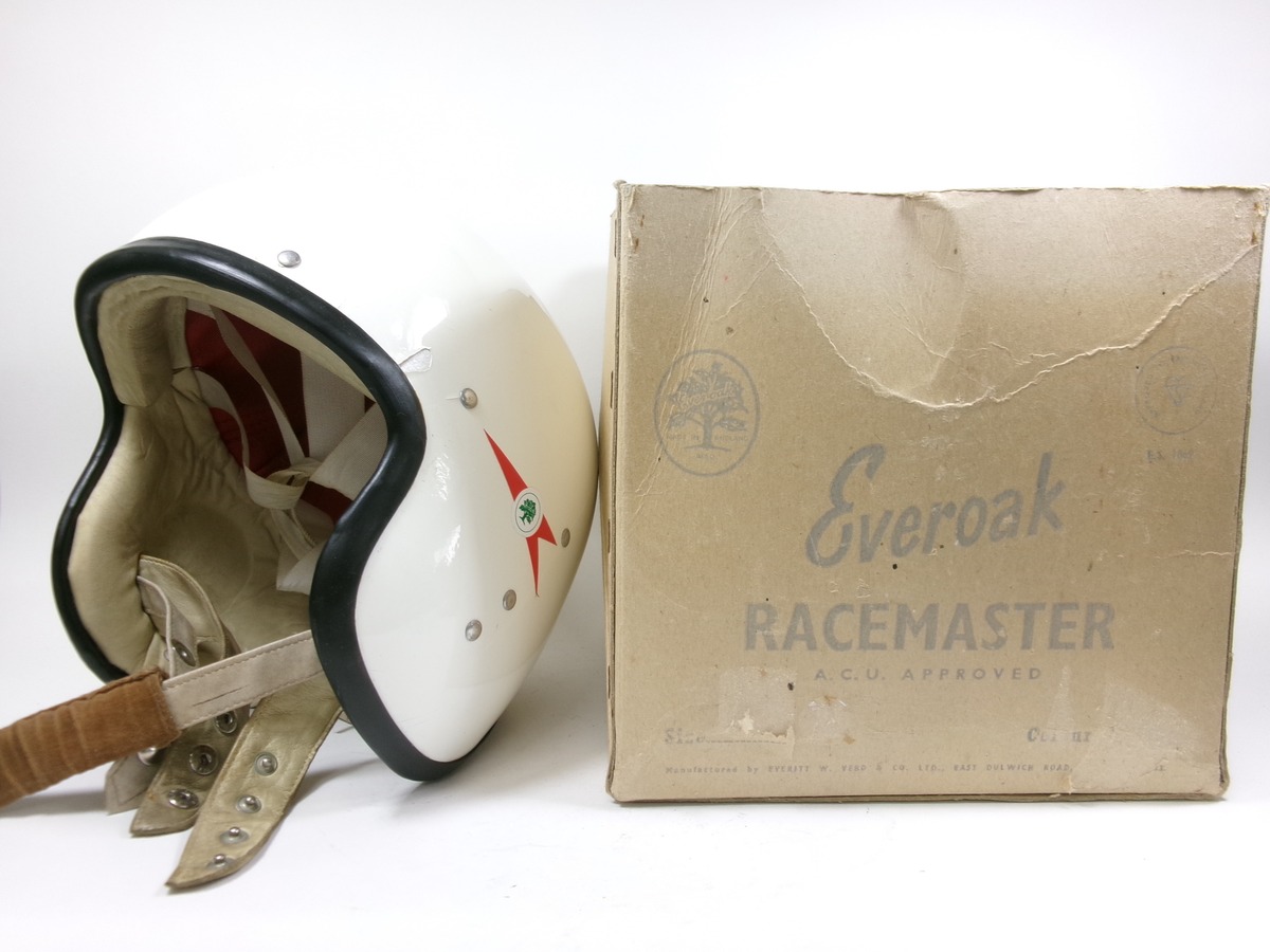 美品！60s EVEROAK RACEMASTER 白 ジェットヘルメット 59 オリジナル箱付 ★ 60年代 エバーオーク AVIAKIT ...