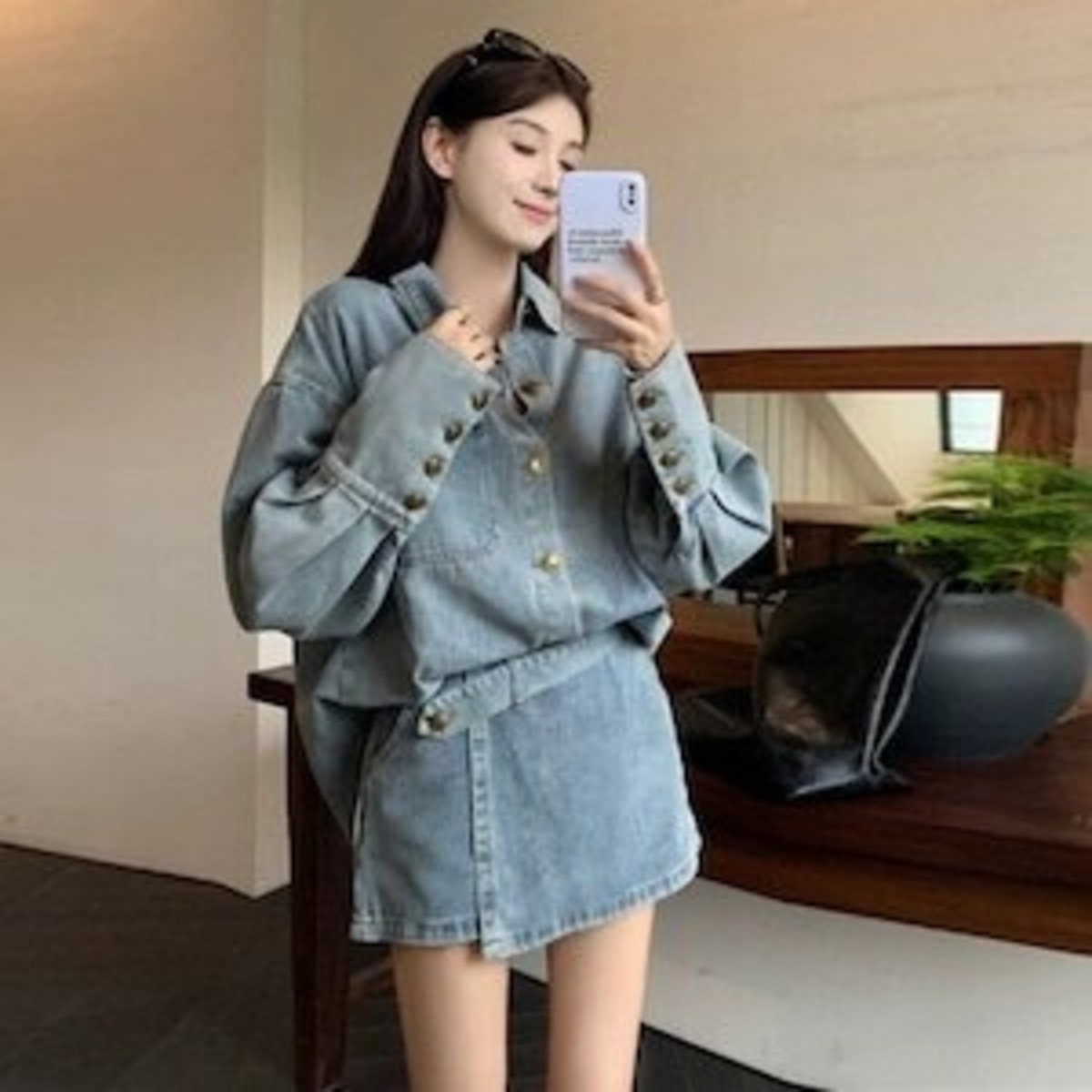 デニムセットアップ デニムシャツ ミニスカート カジュアル E721 | yoheipiano1