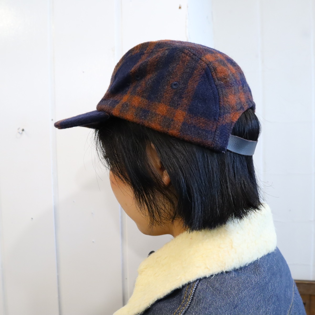 made in USA "FILSON"navy×orange plaid pattern wool cap [k-1753 ...