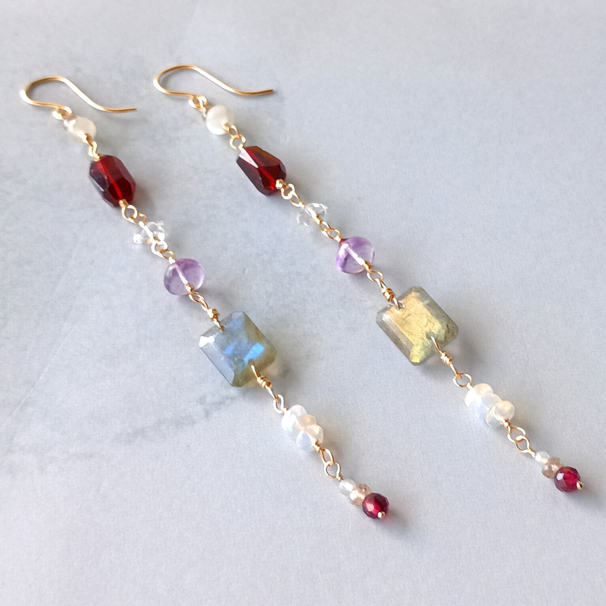 【天然石×14Kgf】Red ロングピアス | Tiny.S(タイニイ·エス)