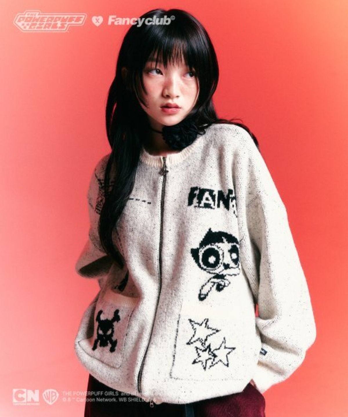 【パワーパフガールズ X FANCY】BUTTERCUP GRAPHIC KNIT ZIP-UP - BEIGE | もごつ