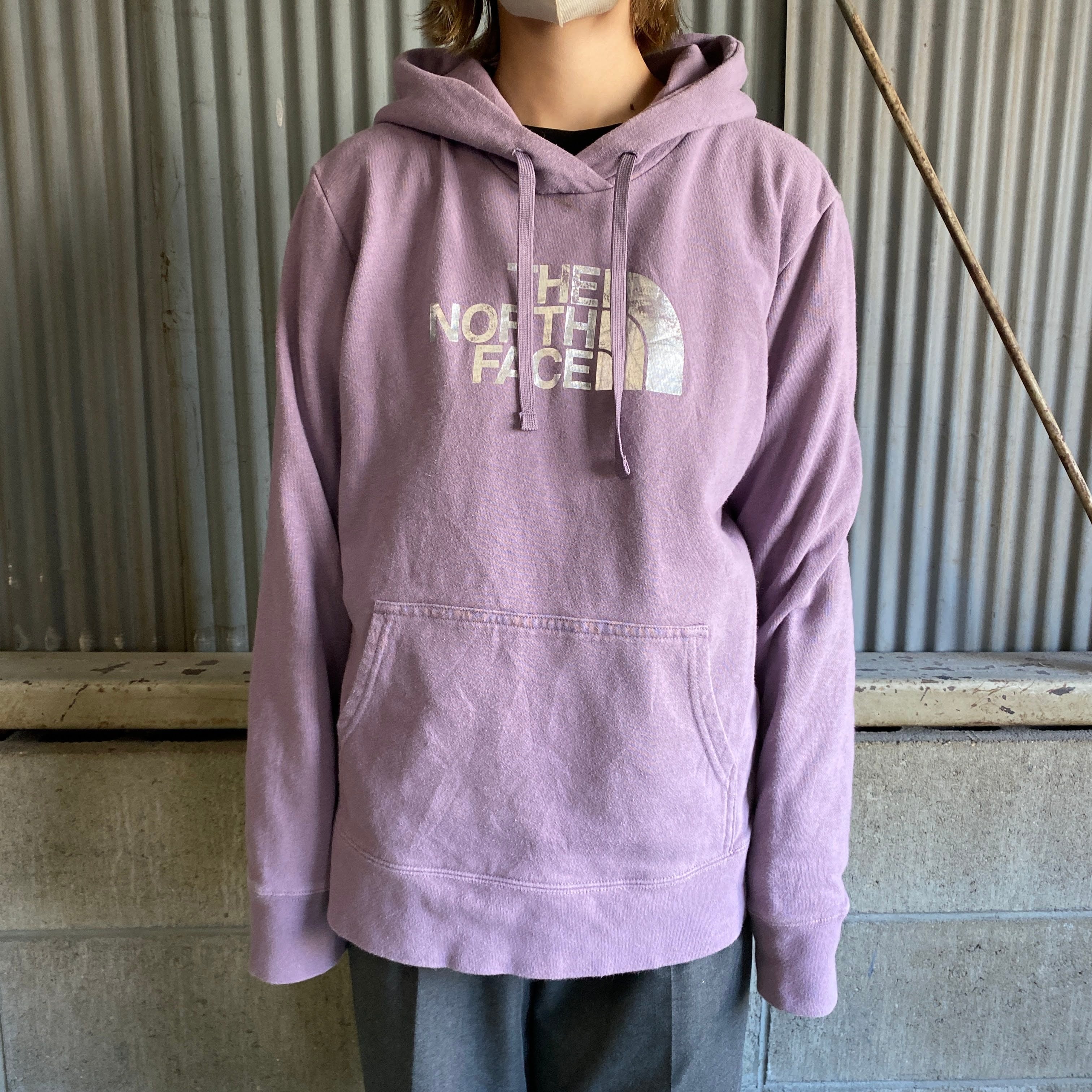 THE NORTH FACE ザ ノースフェイス スウェットパーカー レディースL 古着 フーディー くすみパープル×シルバー 紫 アウトドア ...
