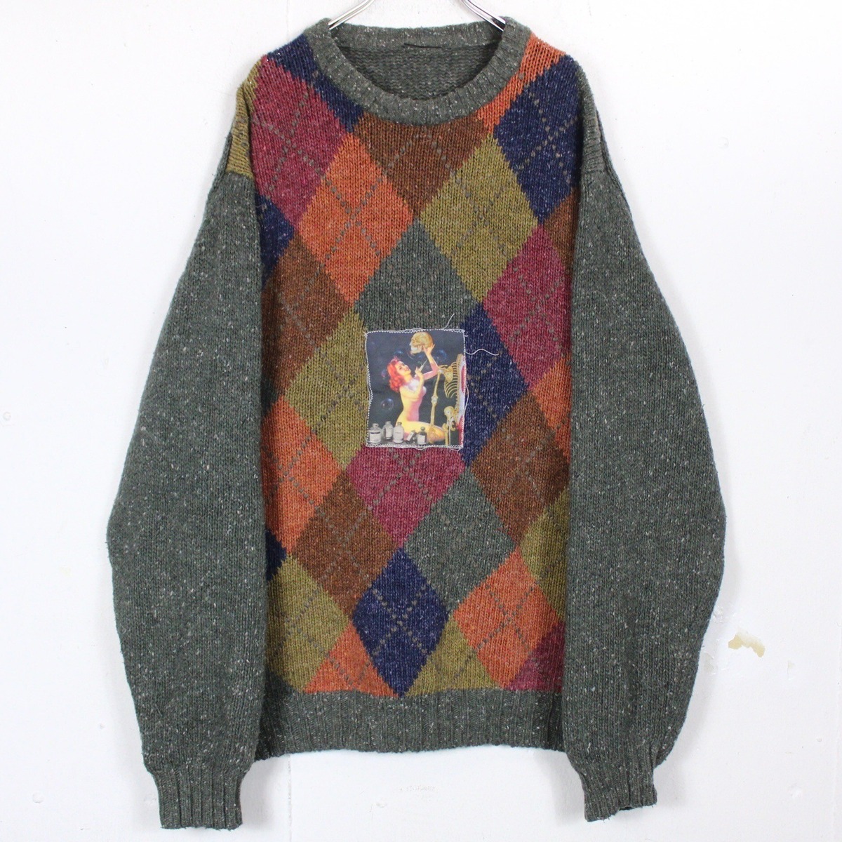 【Caka act2】Patch Custum Argyle Pattern Vintage Loose Knit | Caka(カカ）下北沢 ...
