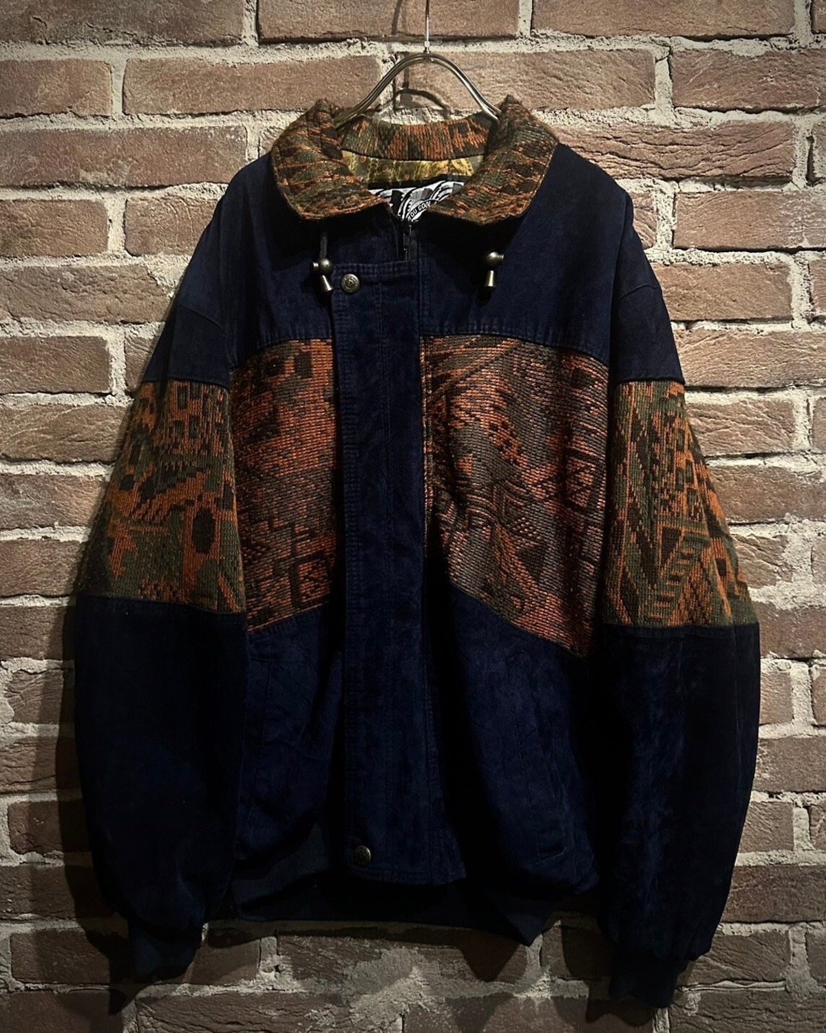 【Caka act3】Geometric Knit Swiching Euro Vintage Loose Blouson Jacket ...