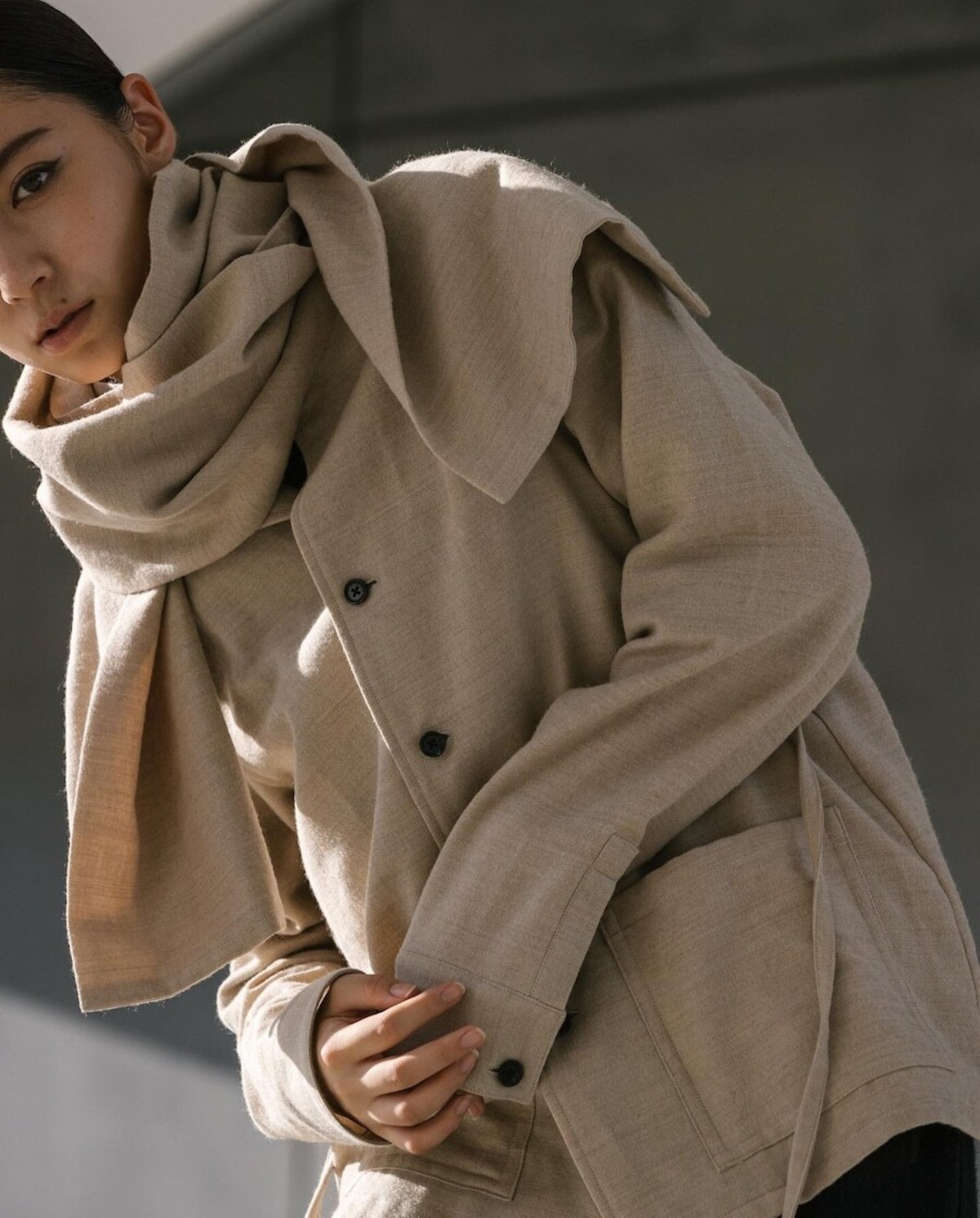 【Noir Fr】Wool cotton stole jacket | MUKU-AN