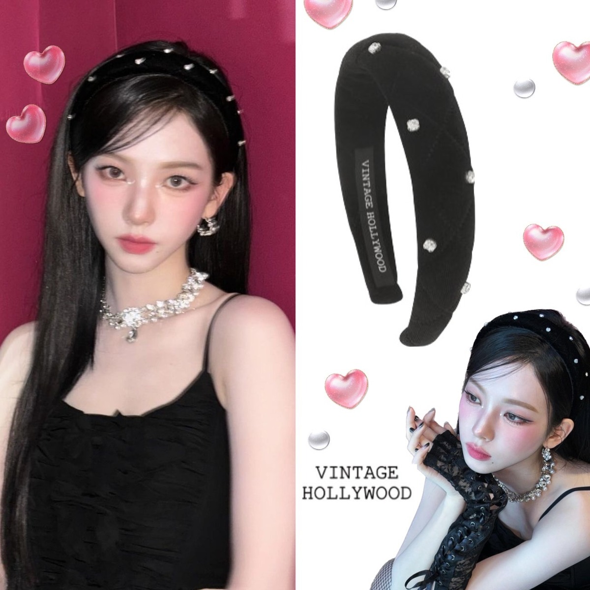 再入庫★Aespa カリナ 着用！！【VINTAGE HOLLYWOOD】Quilting Velvet Stone Hairband | もごつ