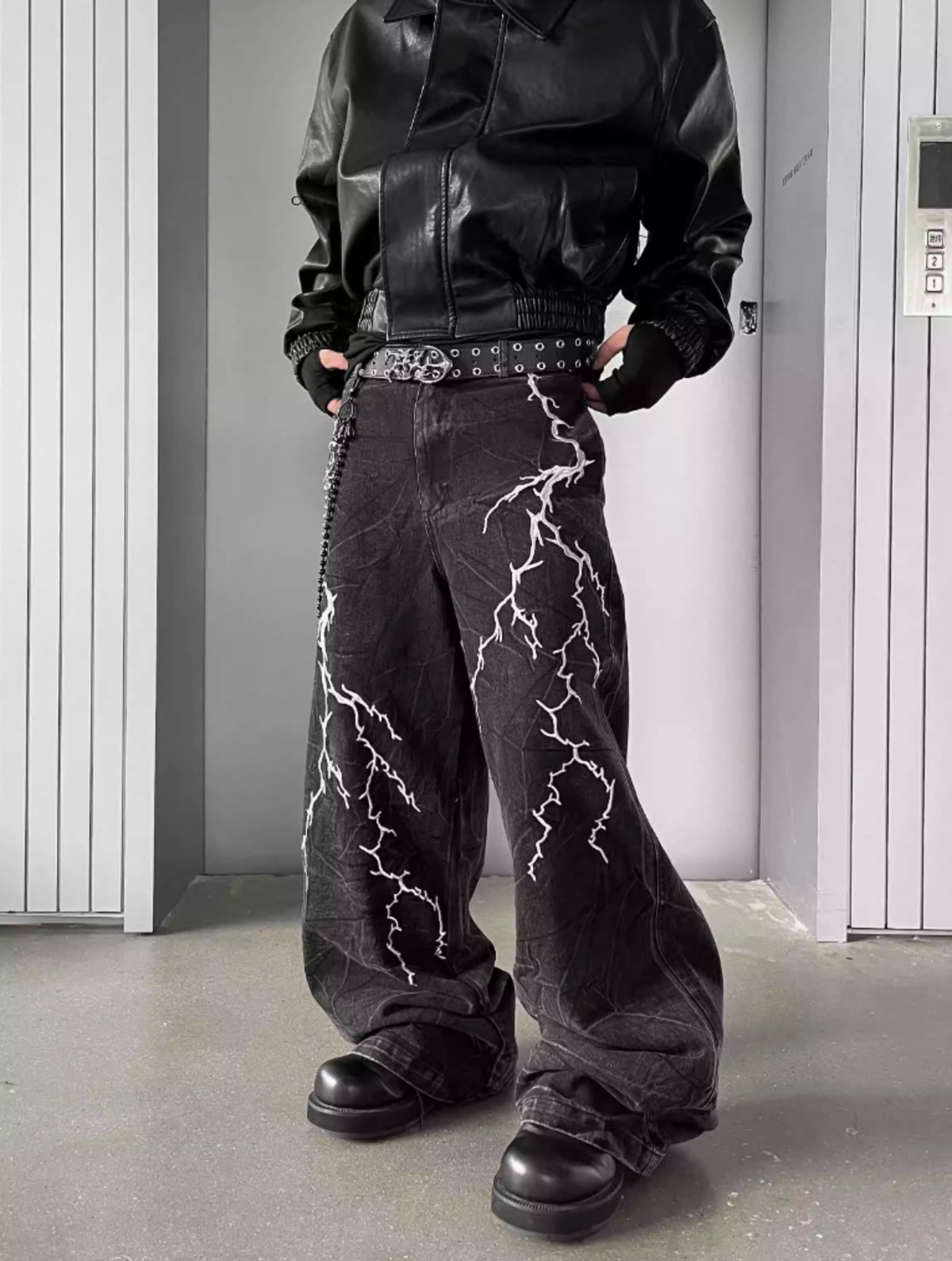 Lightning design denim pants 0013 | EgoMei(エゴメイ)