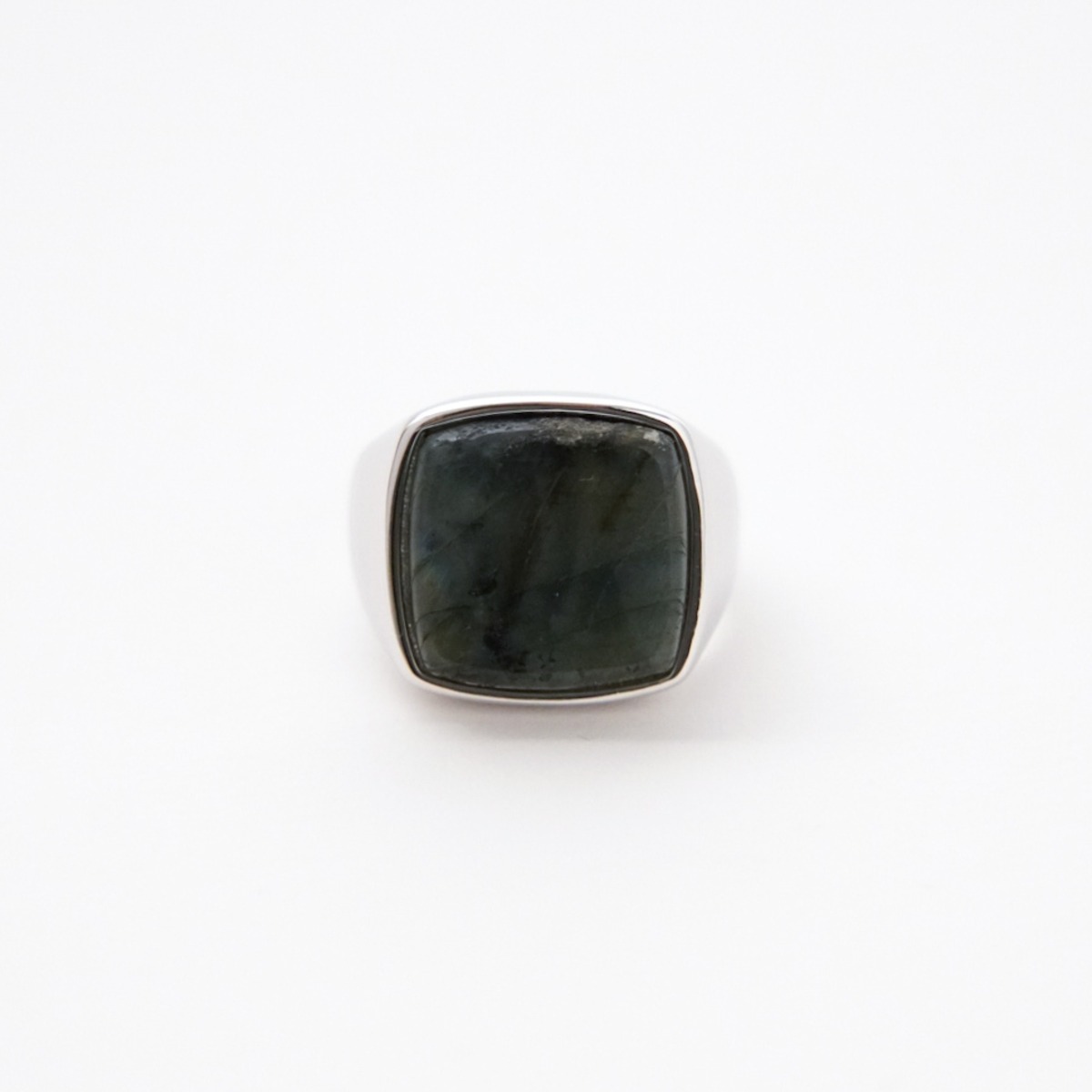 Square Stone Ring (larvikite) | FLÜGEL | BASE SHOP