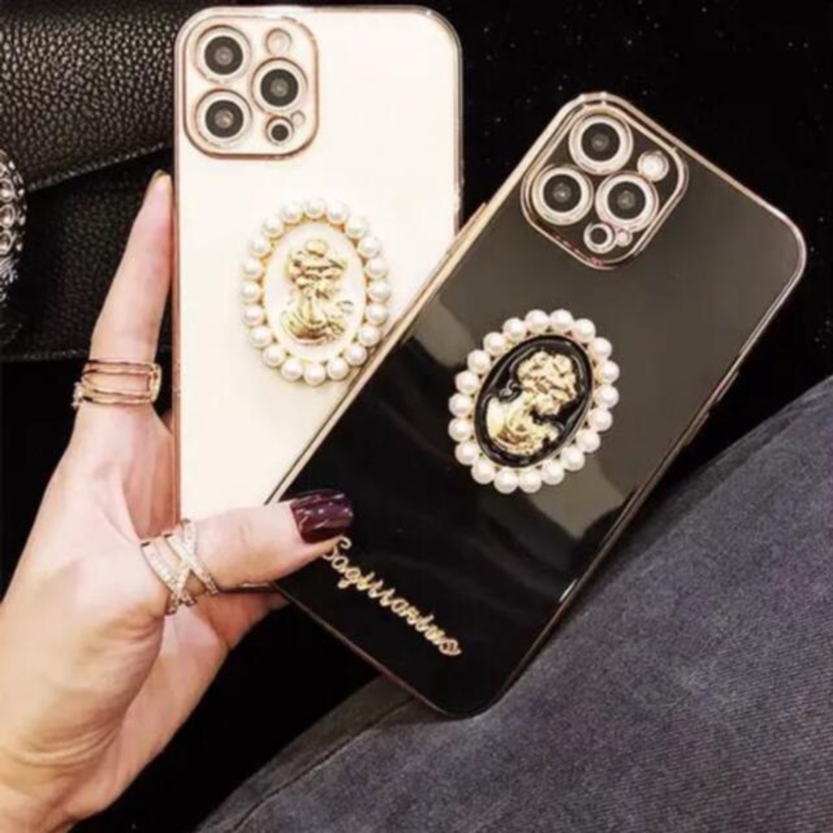 iPhone11 ケース TPU カメオ 立体パール ホワイト 韓国 ポップ 真珠 | Ruru &Suzaku