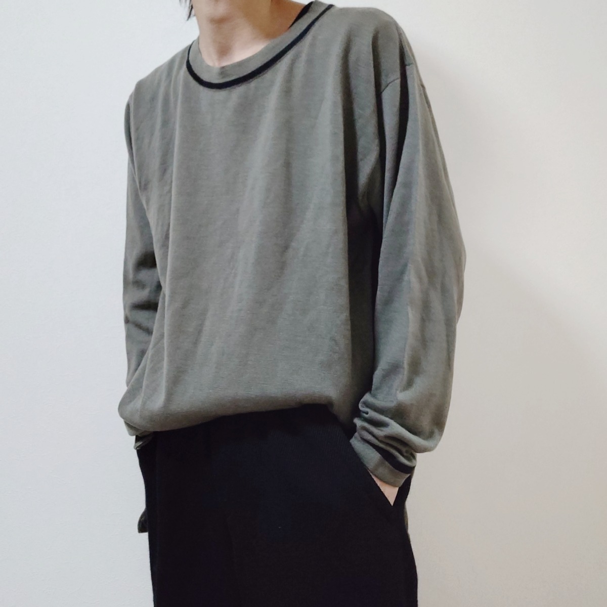 JAEGER- UK MADE LINE NECK KNIT | eeff.