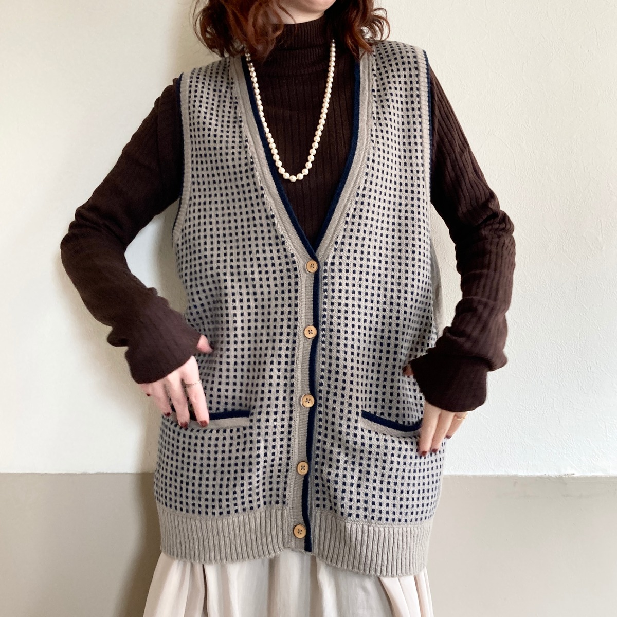 Greige Pocket Knit Long Vest | Sugar Spun Sister Used & Vintage