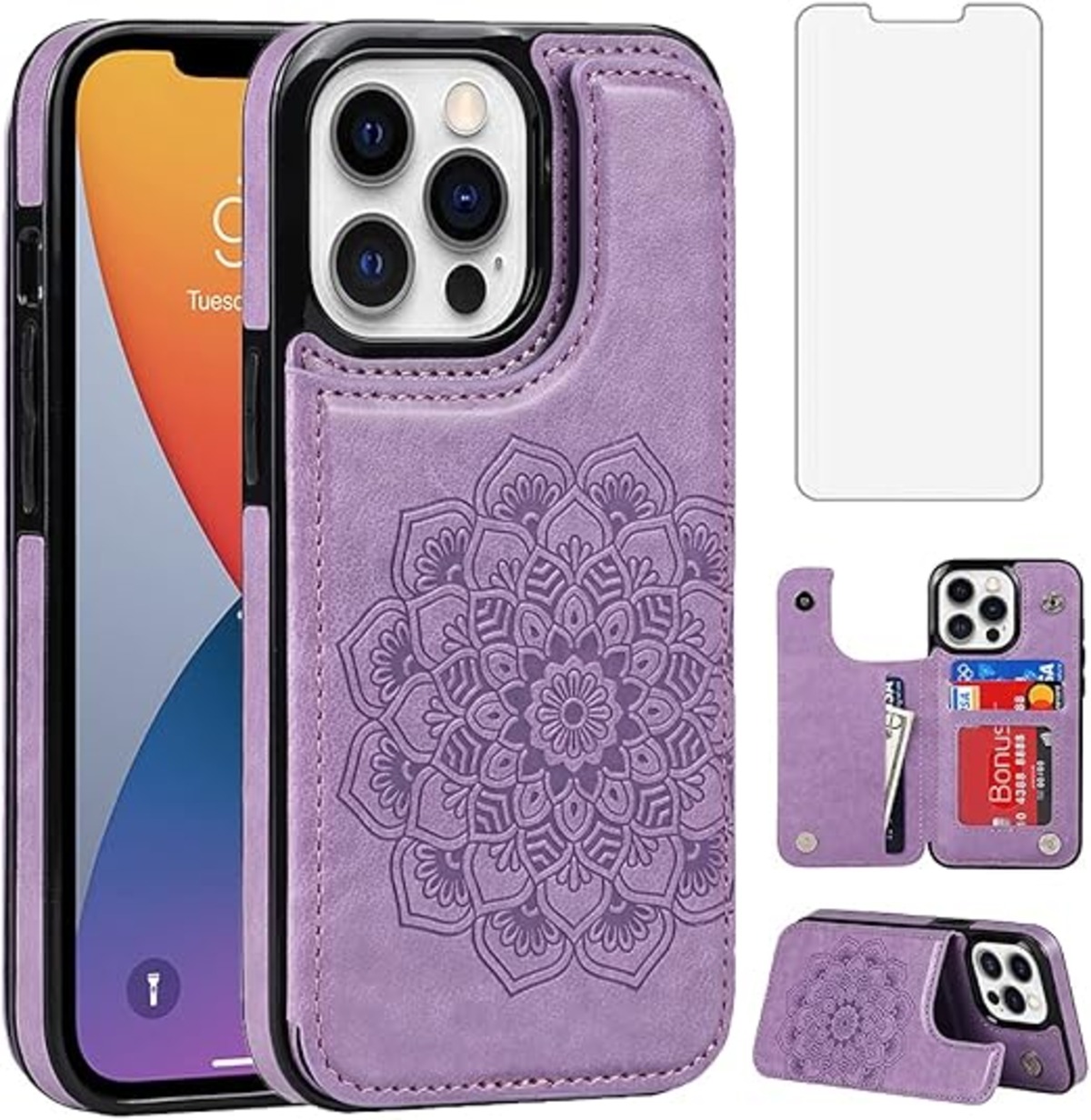 NKECXKJ iPhone13pro 用 ケース,iPhone 13 Pro スマホケース 携帯ケース カバー Case 人気 純正 PUレザー 財布型カードホルター付き収納 スタンド機能耐 ...