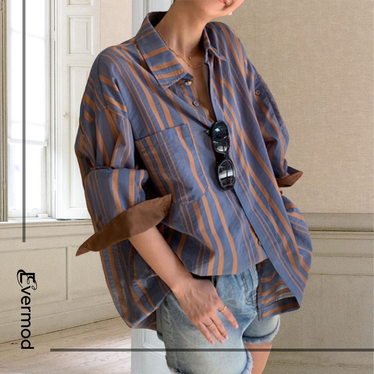 メンズライクストライプシャツ /YT0047 | Evermod