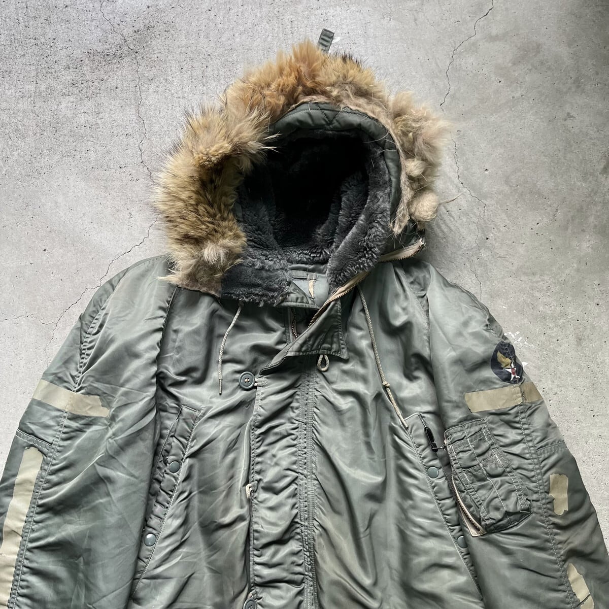 60年代 USAF U.S.AIR FORCE 米軍実品 N-3B ミリタリー フライトジャケット メンズXL相当 コヨーテファー 60s ヴィンテージ カーキ セージグリーン 古着 ...