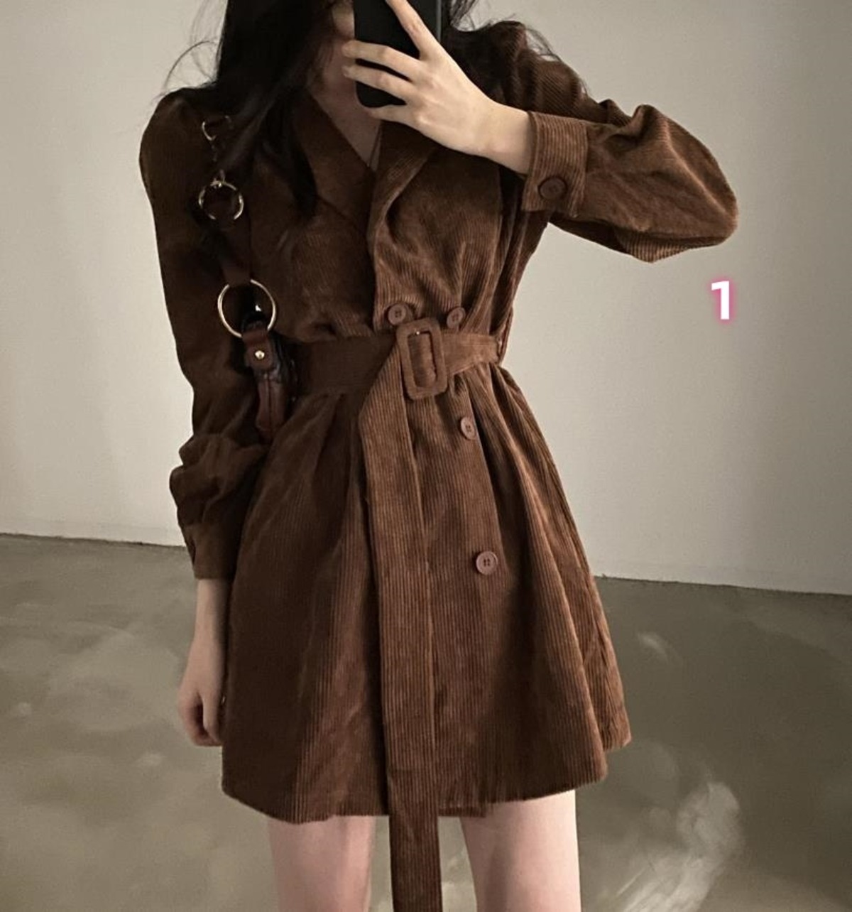 レディース ハイウエスト 長袖 コールテン ミニ ワンピース ドレス 台型スカート | HapiHapi style